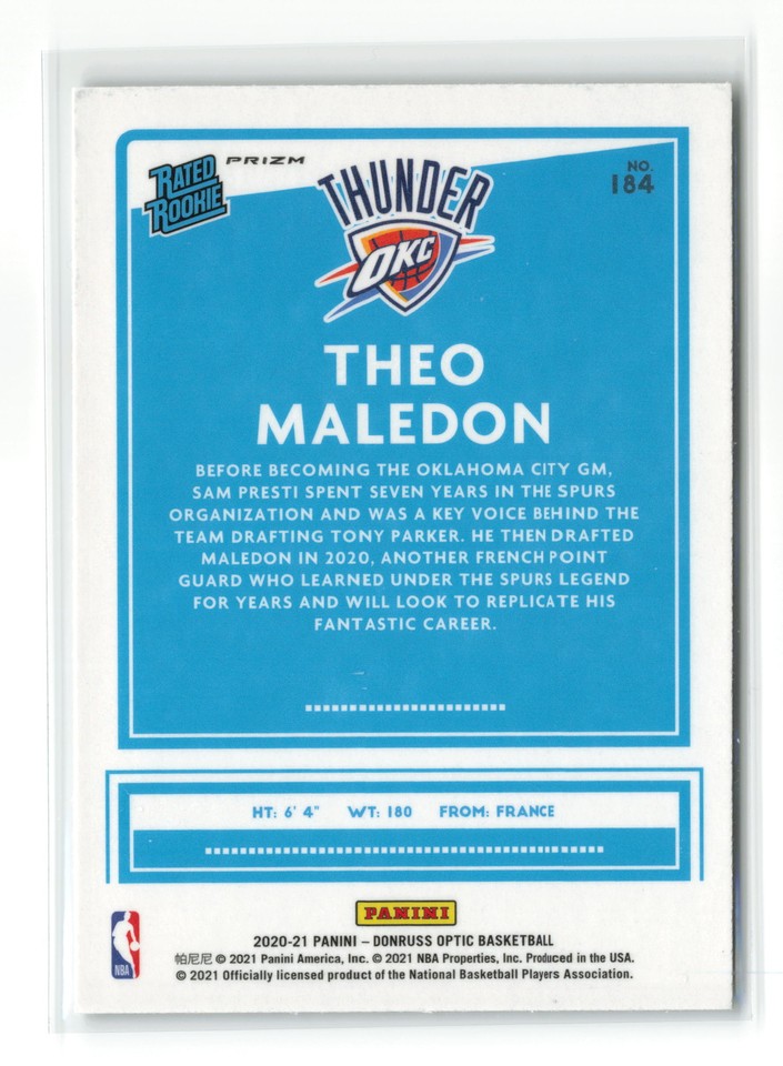 THEO MALEDON #184 2020-21 OPTIC THUNDER SILVER READ | eBay