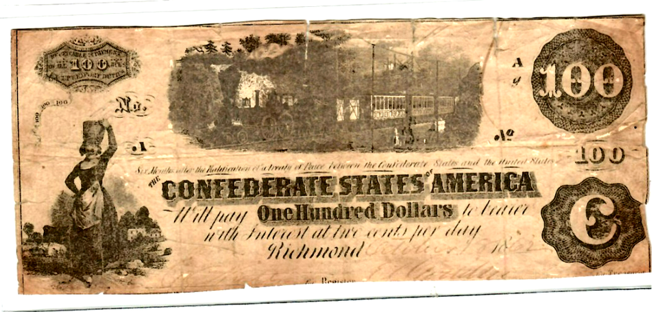 $100 "CONFEDERATE" 1800'S $100 "BLACK TRAIN" 1800'S "BLACK TRAIN" RARE ...