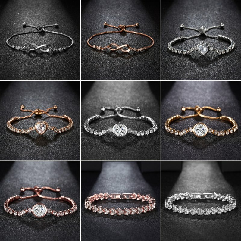 Women's Adjustable Chain Bracelet Rhinestone Crystal Cuff Bangle ...