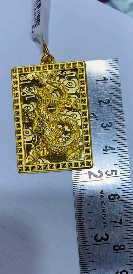 24k Yellow Gold Rectangle Dragon Diamond Cut Pendant 19.97Grams | eBay