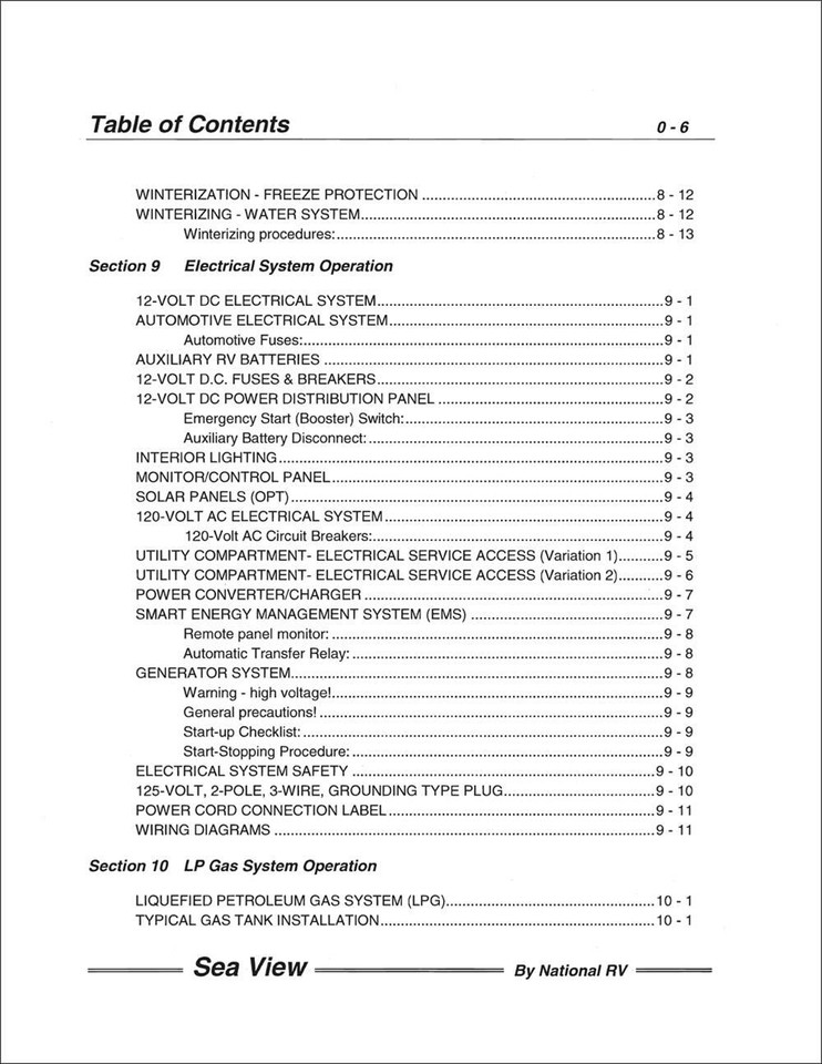 1998-1999 National RV SeaView Motor Home Owners Manual Sea View ...