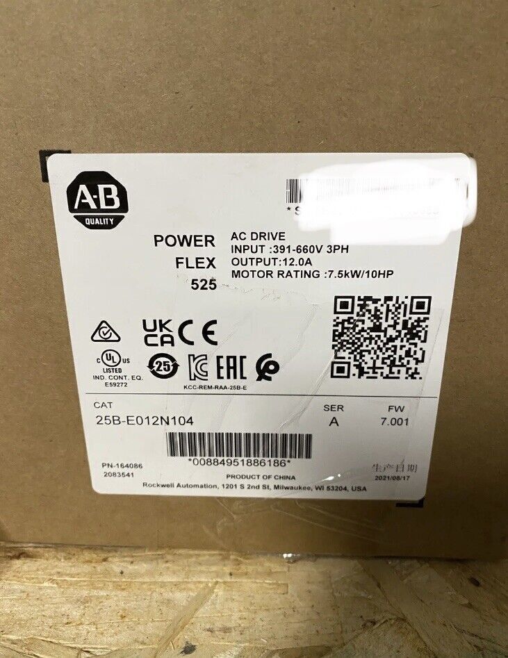 25BE012N104 Allen Bradley 25B-E012N104 /A PowerFlex525 AC Drive 600V ...