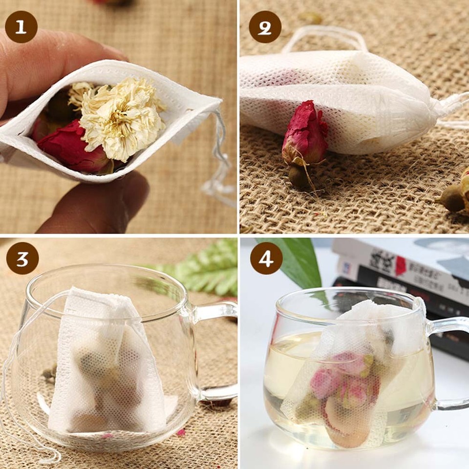 10-5000pcs Disposable Filter Drawstring Flip Empty Teabag Herb Loose ...