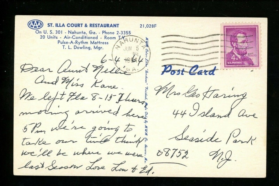 Georgia GA postcard Nahunta St. Illa Court Motel & Restaurant | eBay