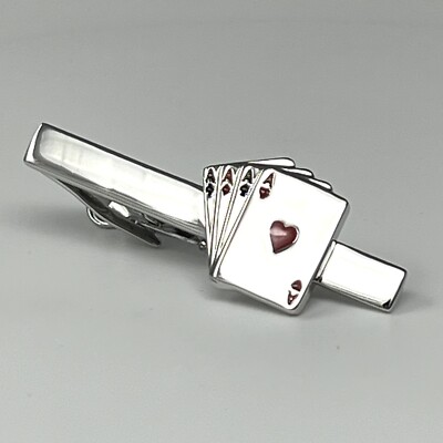 4 Aces Poker Cards Tie Clip Men Fancy Casino Red Heart Gift Tie Bar | eBay