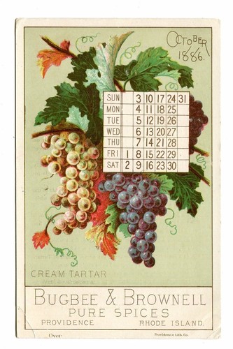 Victorian Trade Card Calendar BUGBEE & BROWNELL SPICES Providence RI ...