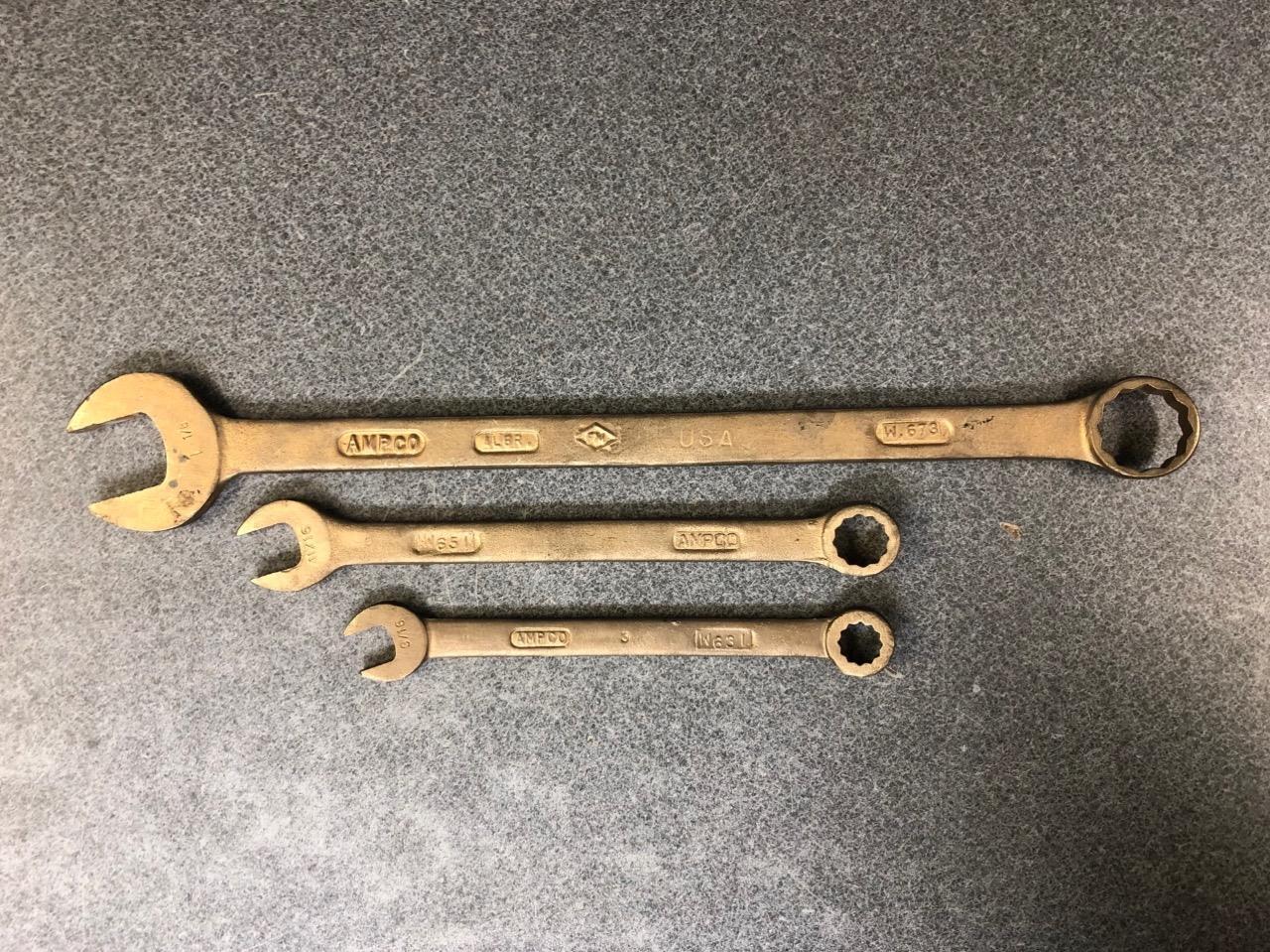 * LOT OF 3 * Ampco Brass Wrenches W631 9/16", W651 11/16", W673 1-1/8 ...
