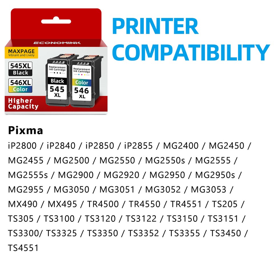 PG-545XL CL-546 XL Ink Cartridges for Canon Pixma MG 2450 2550 TR4550 ...