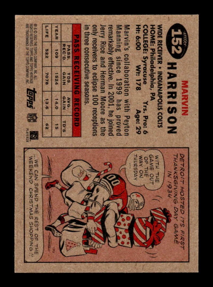 2002 Topps Heritage 152 Marvin Harrison BXCP05 | eBay