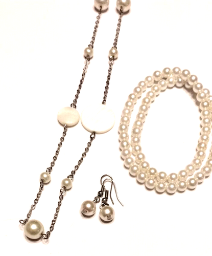 Necklace,Earrings,And Bracelet-Beaded-Faux Pearls-Chain-Opera Style-3 ...