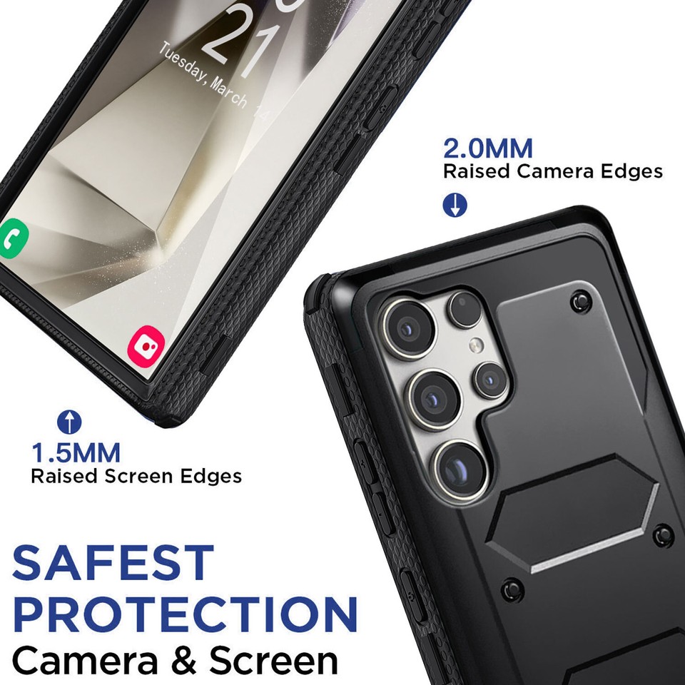 Hybrid Rugged Hard Protective Phone Case Cover + Tempered Glass Screen ...