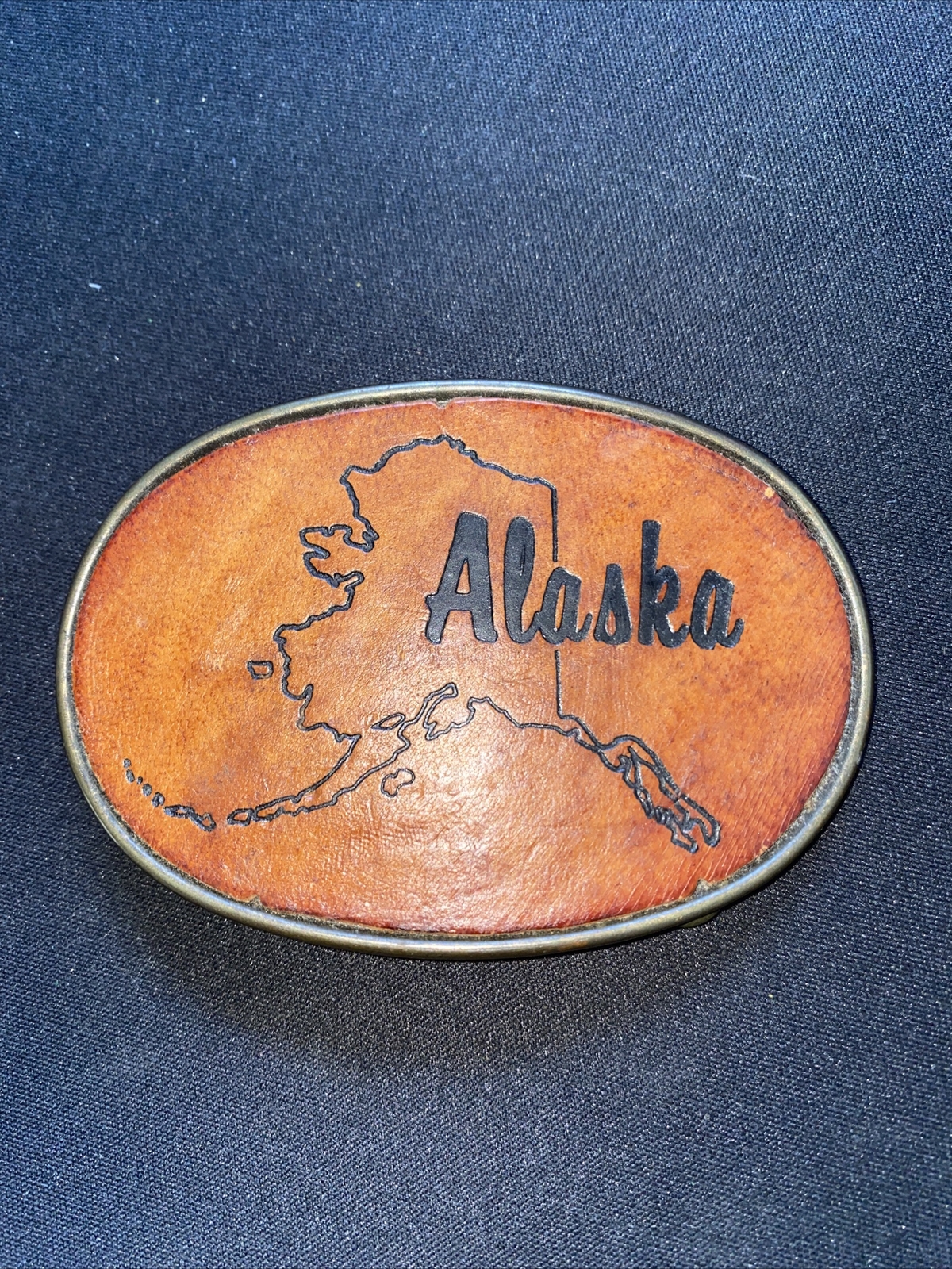 SWIB LEATHER BRASS ALASKA MAP BELT BUCKLE Embossed vi… - Gem