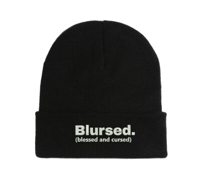 Blursed Funny Blessed And Cursed Embroidered Beanie Hat Cap Winter Fall ...