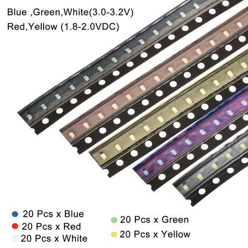 100Pcs 0603 Surface Mounted Devices LED Bulbs Light Emitting Diode Kit ...