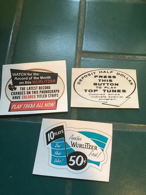 JUKEBOX WURLITZER 2610 ECT TOP TUNES LATEST RECORD 10 PLAY DECALS 3 pcs ...