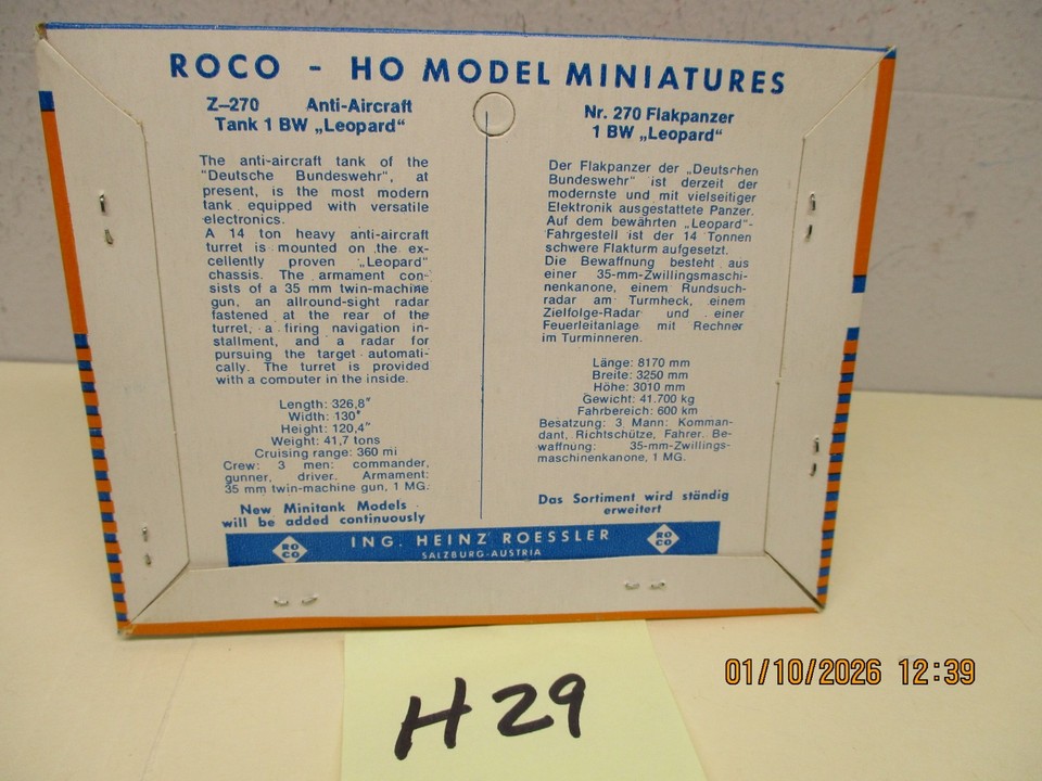 Roco HO Minitanks Z-270 Anti-Aircraft Tank 1 BW "Leopard" H29 | eBay