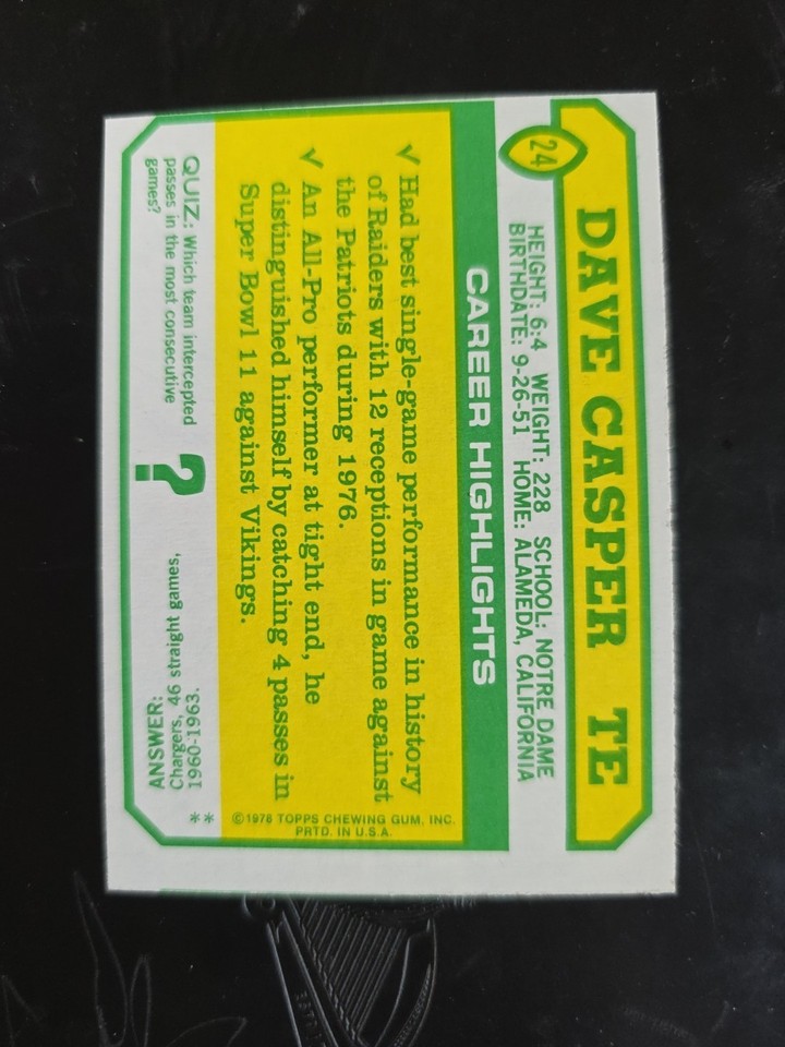 1978 Topps Holsum Bread - Dave Casper HOF #24 | eBay