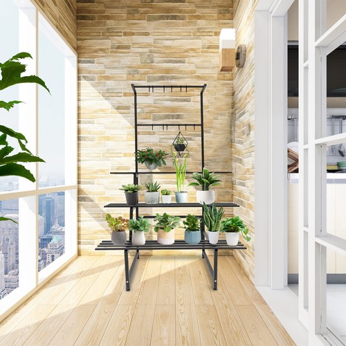 3 Tier Plant Stand with Hanging Rods Metal Plant Holder Plant Stand | eBay