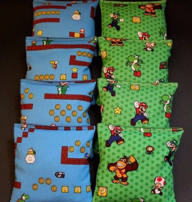 Super Mario Brothers Nintendo Fabric Set of 8 ACA Regulation Cornhole ...