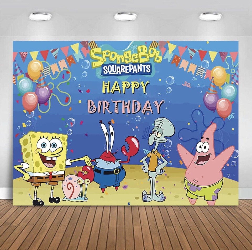 SpongeBob SquarePants Birthday Party Decoration, 5x3.5ft Happy Birthday ...