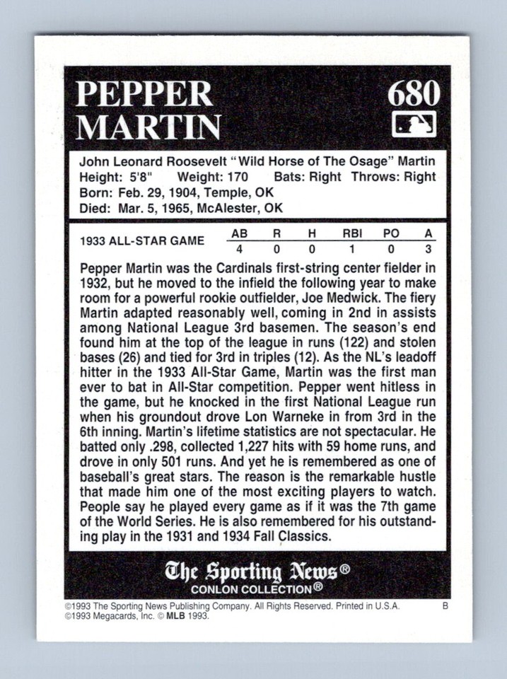 1993 Conlon Collection #680 Pepper Martin | eBay