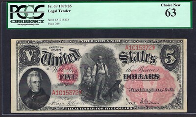 🇺🇸 1878 $5 FR-69 LEGAL TENDER ♚♚ALLISON&GILFILLAN♚♚ PCGS CH NEW 63 | eBay