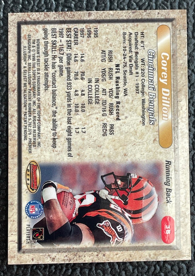 🔥COREY DILLON 1998 BOWMAN'S BEST ON CARD AUTOGRAPH!🔥BENGALS! | eBay