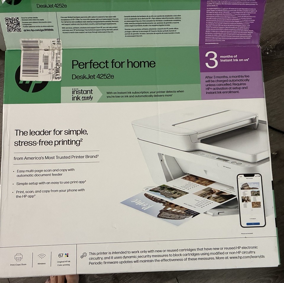 HP DeskJet 4252e Wireless All-in-One Color Inkjet Printer Scanner ...