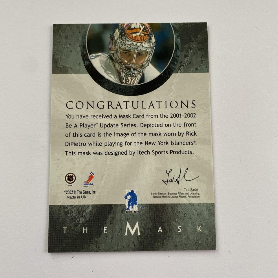 Rick DiPietro 2001-02 Between The Pipe Blue Mask Insert Card | eBay
