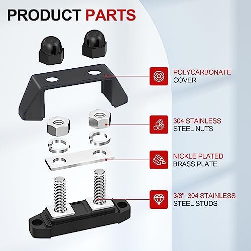 12v Bus Bar 250a Power Distribution Block 12 Volt Dc Busbar 3/8" Dual ...