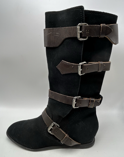 OTBT Boots Womens 7 M Calamity Black Suede Leather Pull On Brown Buckle ...