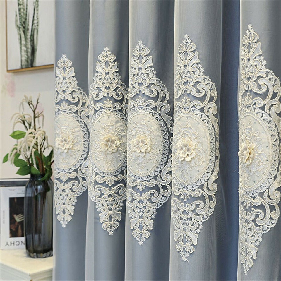 Luxury 3D Floral Embroidered Curtain Double-Layer Curtain for Bedroom 1 ...