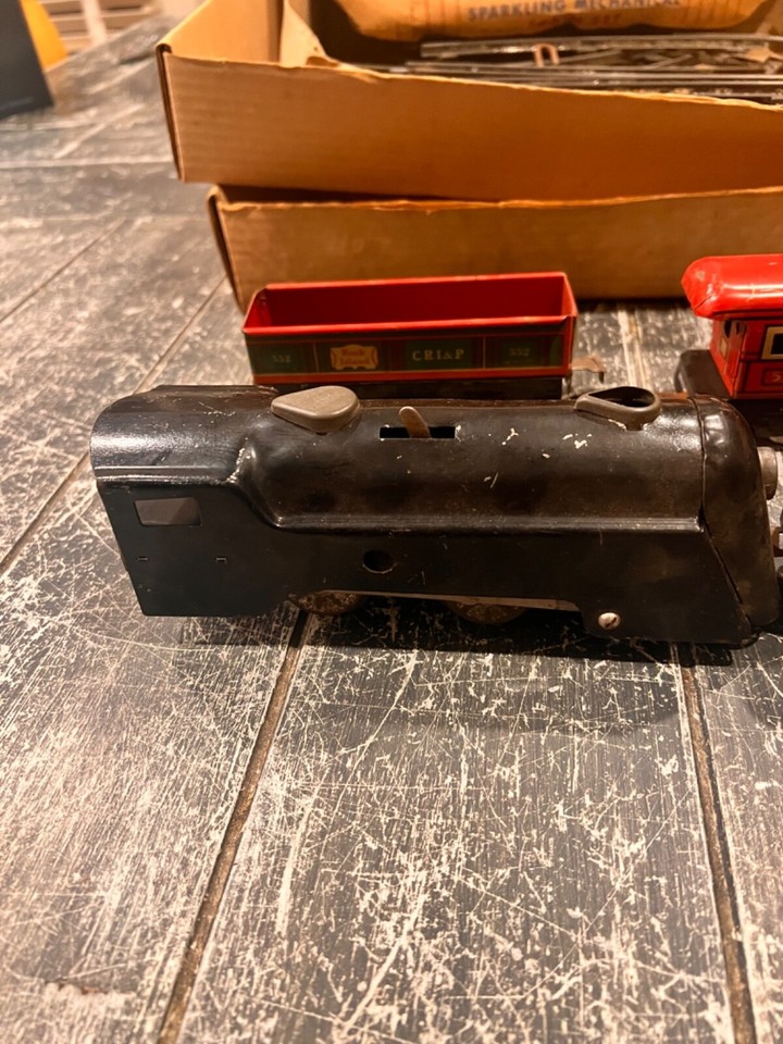 Vintage 1950's Marx Mechanical Train Set Tin Wind Up Train Set with Box ...