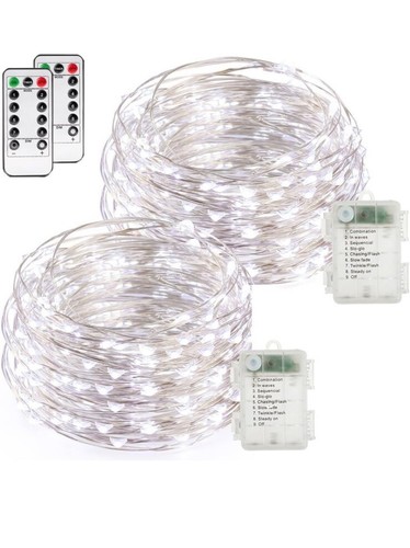 Fairy Lights, 16.4Ft 50 LED Battery Operated String Lights 2 Pack White ...