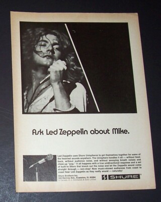 Robert Plant, Led Zeppelin, Shure Microphone 1976 Small Poster Type Ad ...