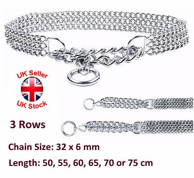 Semi Choke Chain Collar Metal Chrome Training 3 Rows 32 x 6 mm Chain 6 ...