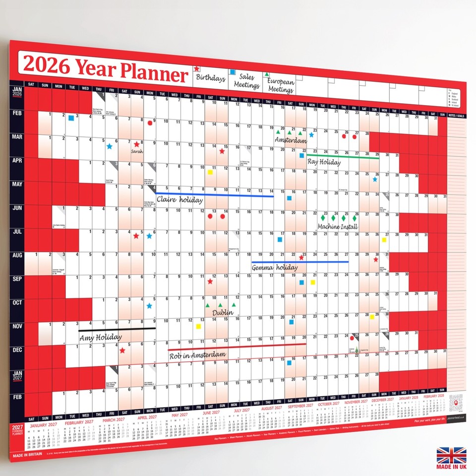2026 Wall Planner Calendar Wall Chart Calender Holidays WIDEST RANGE ON EBAY | eBay UK