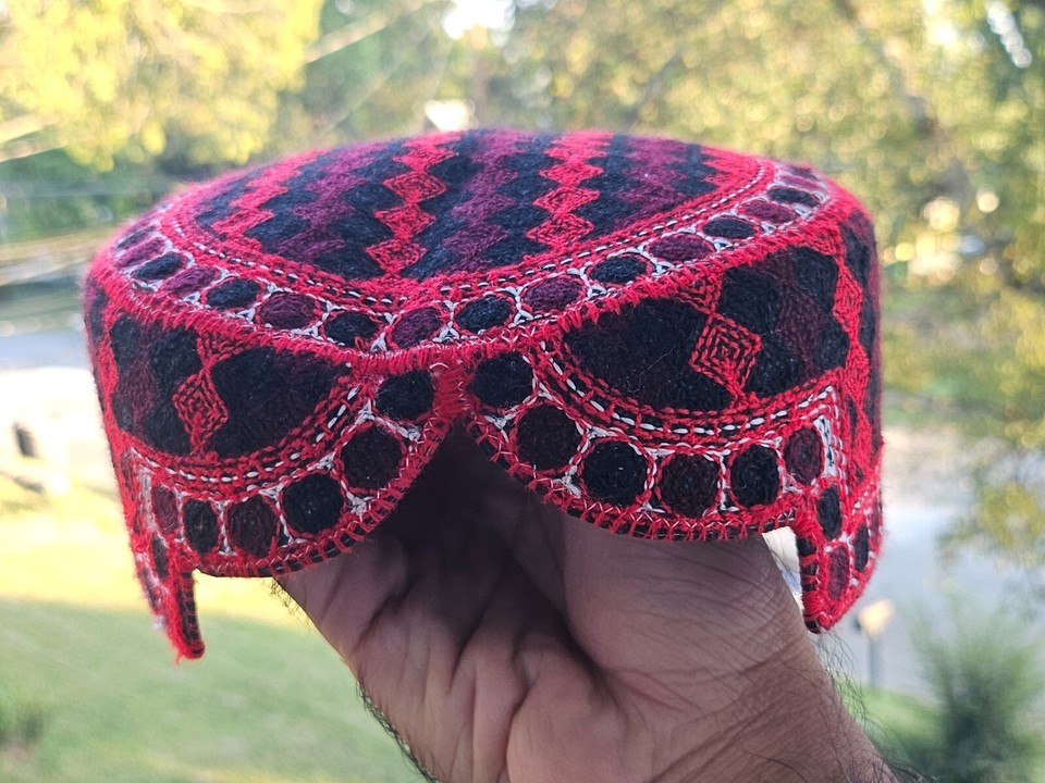 Handmade Sindhi Men Hat Red/Black Embroidery Traditional Topi Cap | eBay