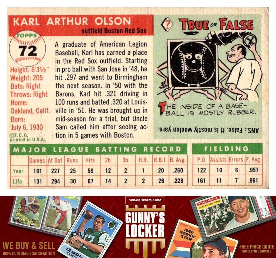 1955 Topps Karl Olson 72 Boston Red Sox | eBay
