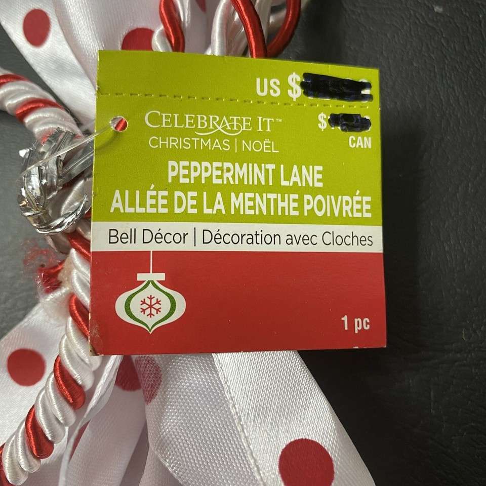 New Red Polka Dot Peppermint Lane Door Bell Decor w/ Hanging Cow Bells ...