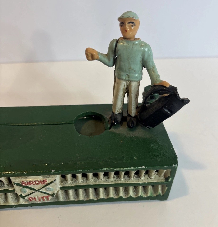 Cast Iron Golfers Birdie Putt Coin Piggy Bank Golf Mechanical Moving ...