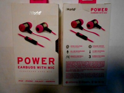 iWorld POWER Earbuds w MIC REMOTE Noise Isolating Dynamic Driver PINK ...