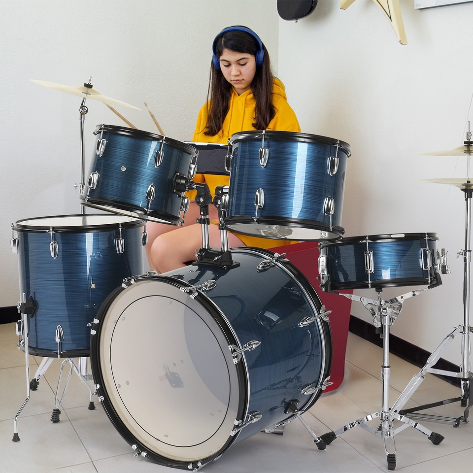 5-Piece Complete Full Size Pro Adult Drum Set Kit with Genuine Remo ...