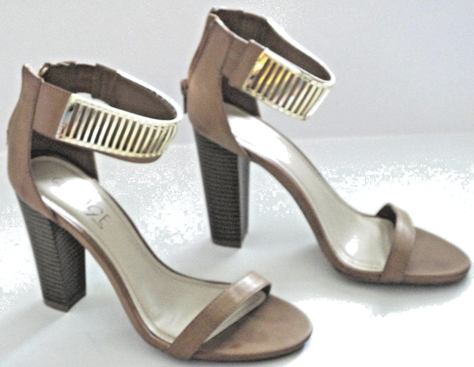 Rouge Helium Tan Open Toe Sandals, Ankle Strap, Back Zip, 4 1/2in Heels ...