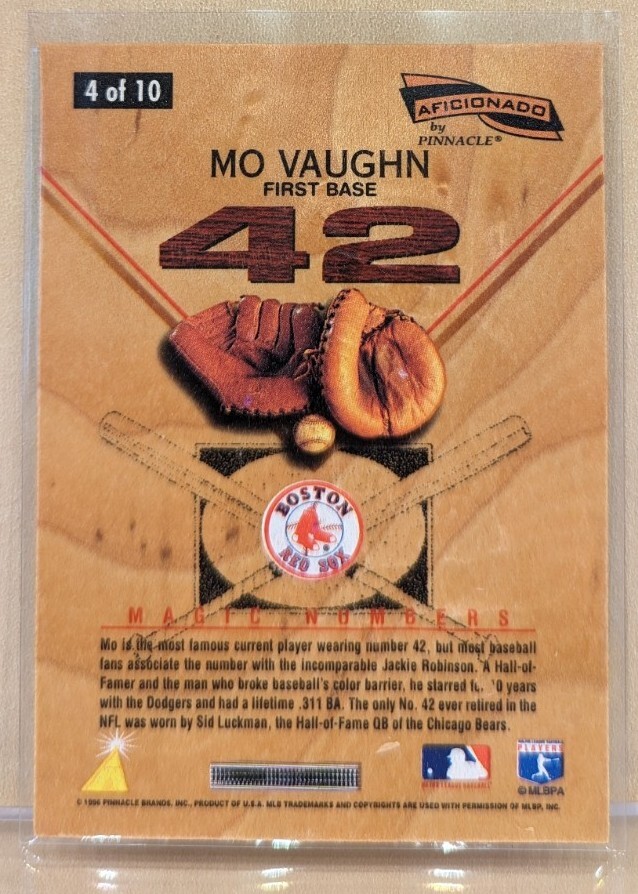 1996 Pinnacle Aficionado MAGIC NUMBERS #4 Mo Vaughn REAL WOOD EMBOSSED ...