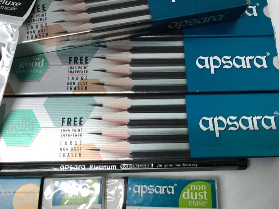 Apsara Platinum Extra Dark Pencils With Bonus Ruler and Eraser Free US ...