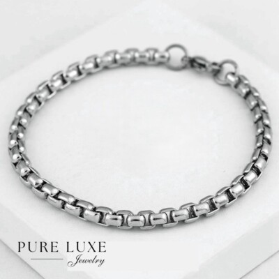 Men's 8"8.5"9"24"Stainless Steel 6mm Round Box Chain Bracelet High ...