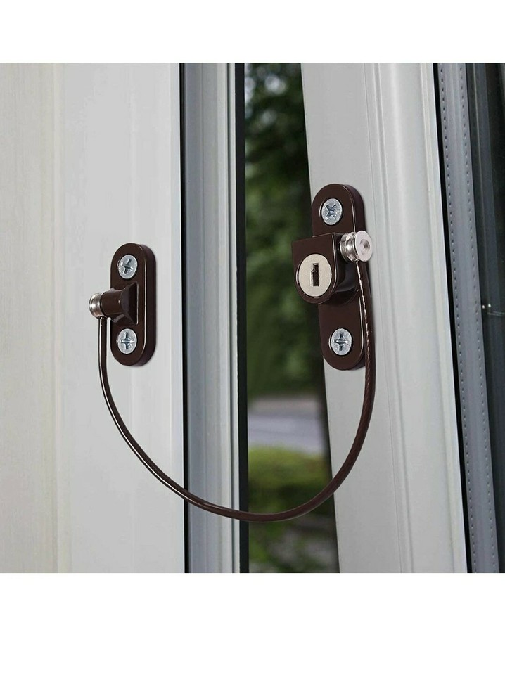 Six (6) - Child Baby Safety Door Window Lock Cable Catch Wire Brown ...