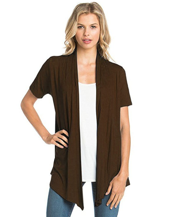 Women's Solid Short Sleeve Cardigan Open Front Wrap Vest Top Plus USA ...