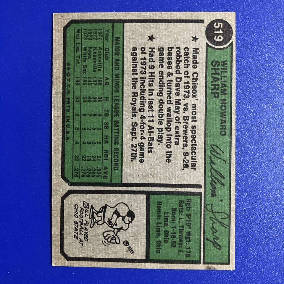 1974 TOPPS BASEBALL SET BREAK 519 BILL SHARP WHITE SOX NM+ | eBay